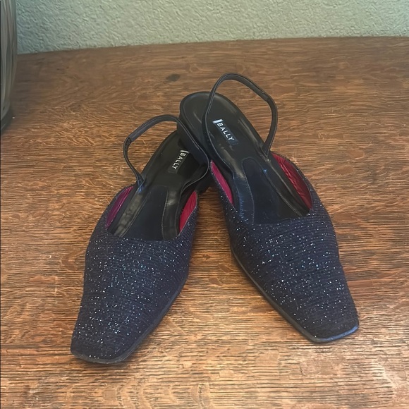 Bally | Shoes | Bally Vintage Boucle Black And Silver Thread Mules ...